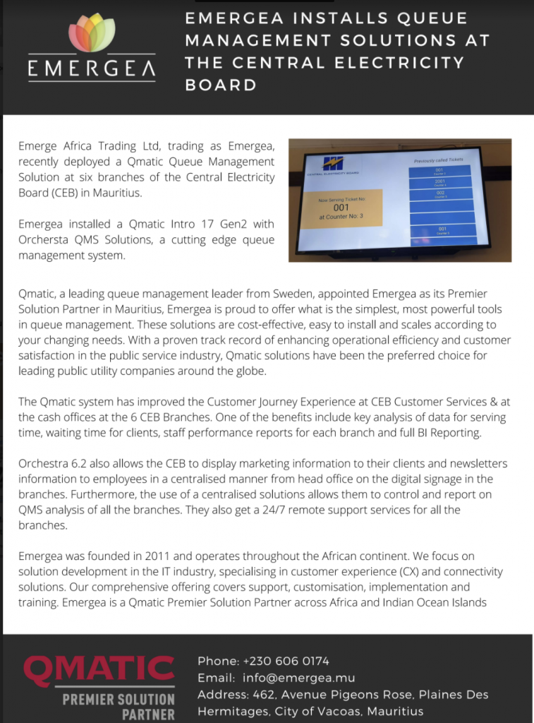 Emergea installs Queue Management solution at the Central Electricity ...